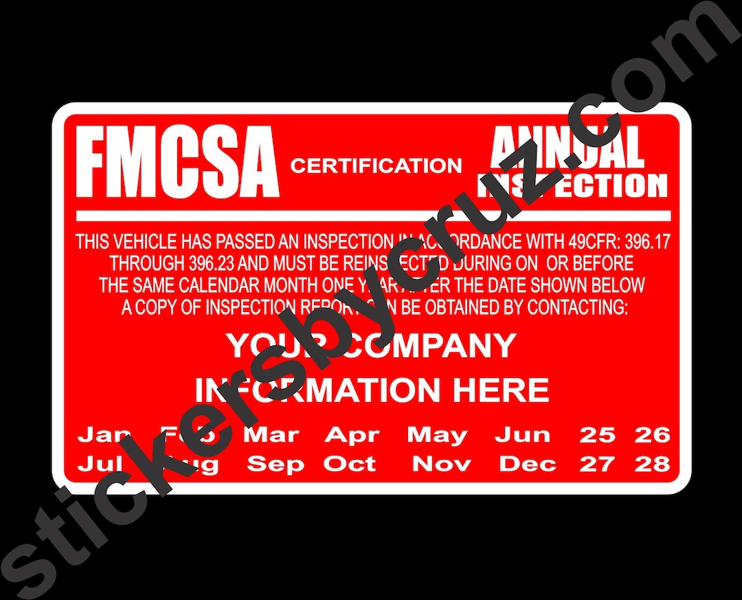 Annual Vehicle DOT Inspection Sticker, FHWA or FMCSA, Vehicle Label ...