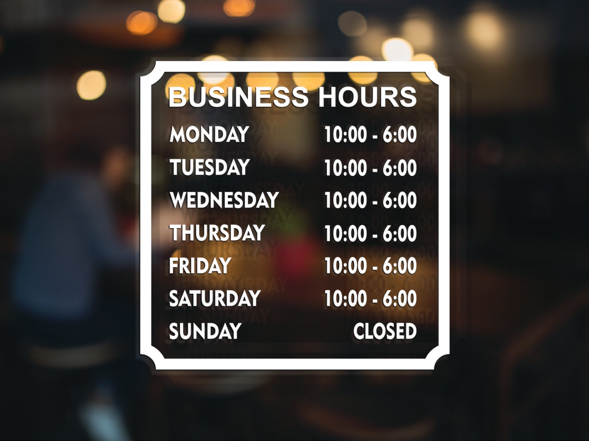 Business Hours Vinyl for Storefront, Store Hours Decal, Storefront ...