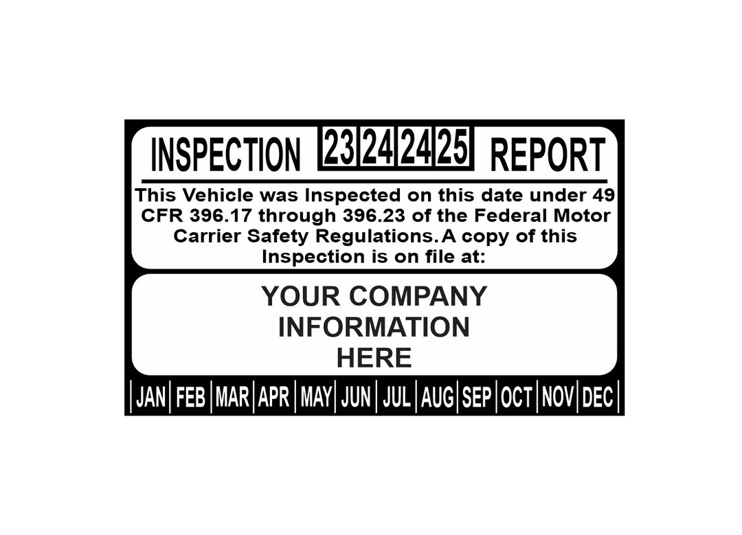 Personalized Annual Vehicle Inspection Decal, FHWA, FMCSA With Your ...