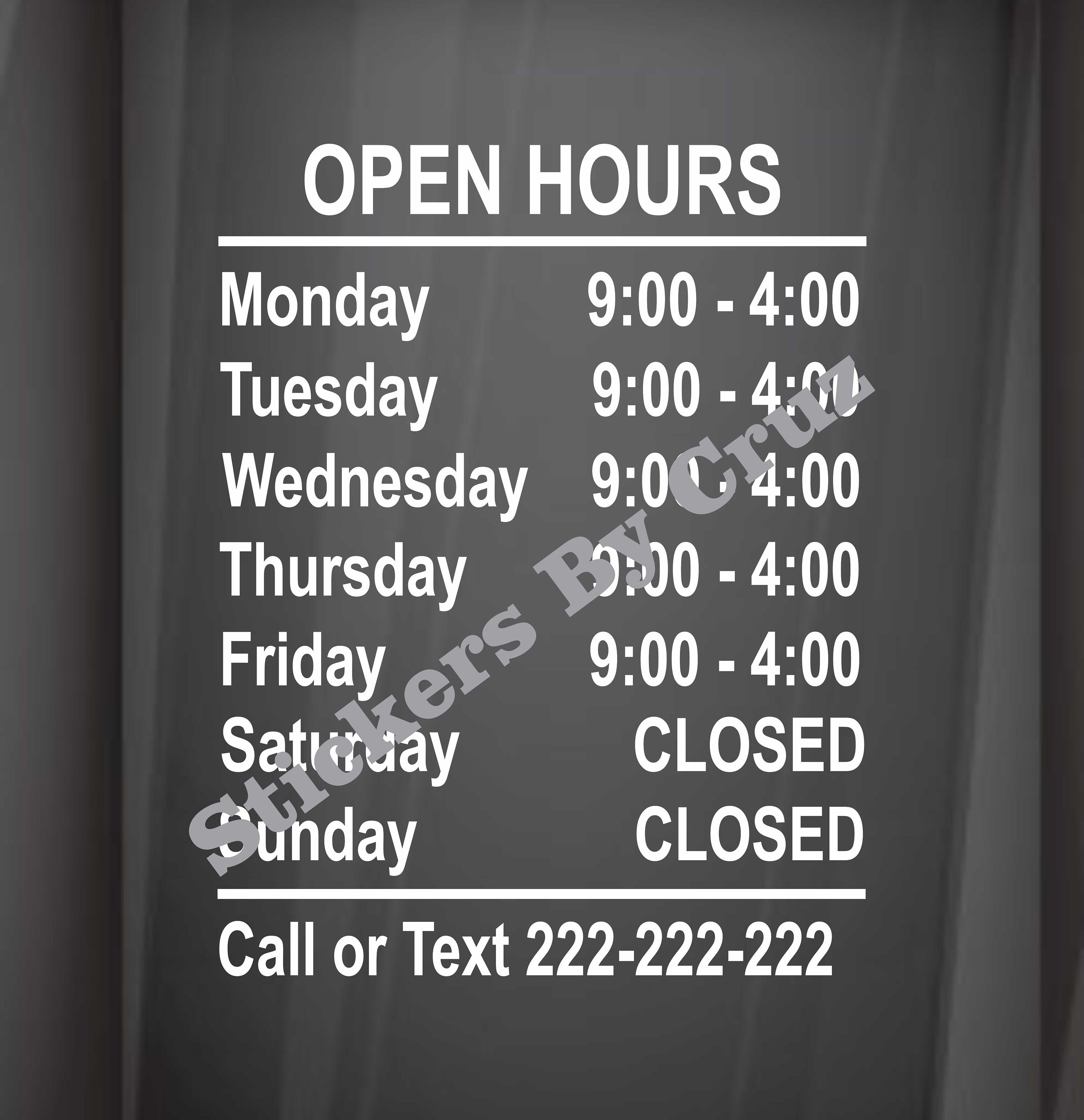 Business Open Hours Store Open Hours Decal Vinyl Sticker | Etsy