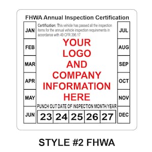 FMCSA or FHWA 2023 Annual Vehicle DOT Inspection Sticker, Truck ...