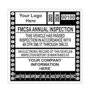 FMCSA or FHWA Annual Vehicle Inspection Sticker, Customizable With ...