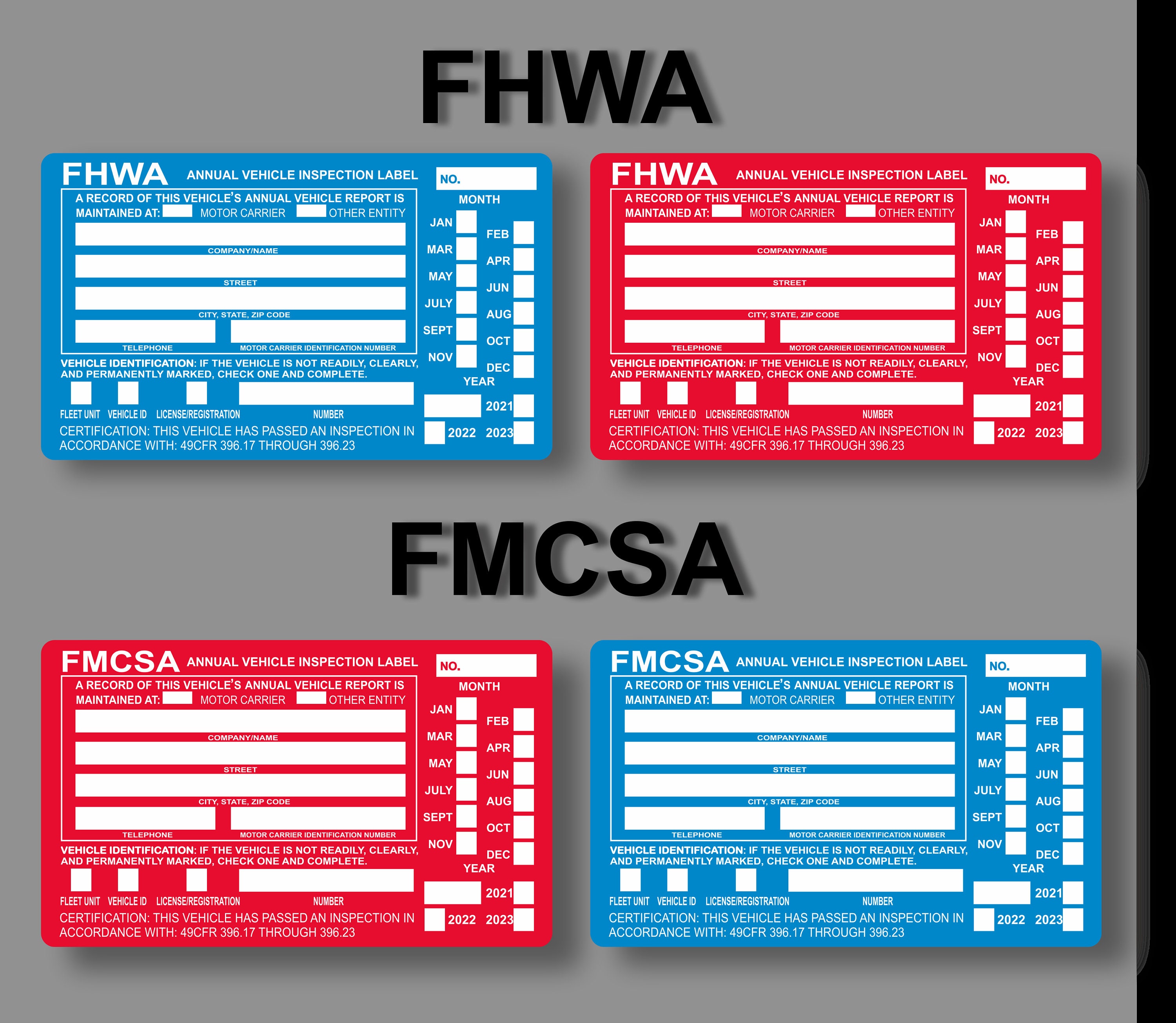 Annual Vehicle DOT Inspection Sticker FHMA Or FMCSA Vehicle Label 