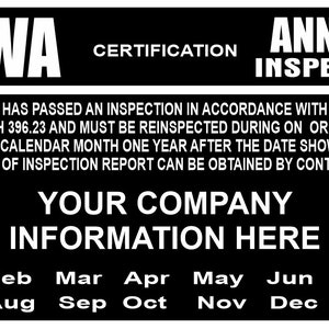 Annual Vehicle DOT Inspection Sticker, FHWA or FMCSA, Vehicle Label ...
