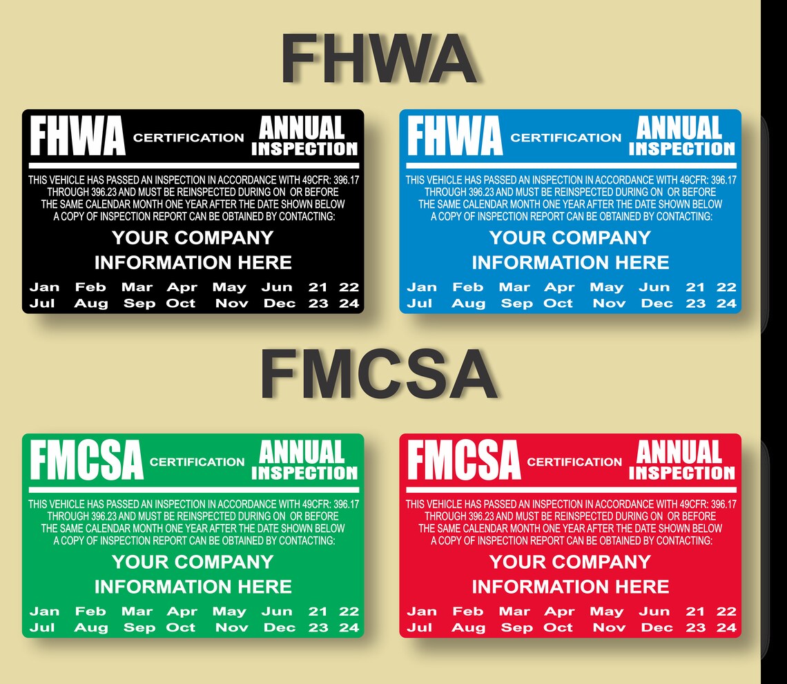 Annual Vehicle DOT Inspection Sticker FHWA or FMCSA Vehicle - Etsy