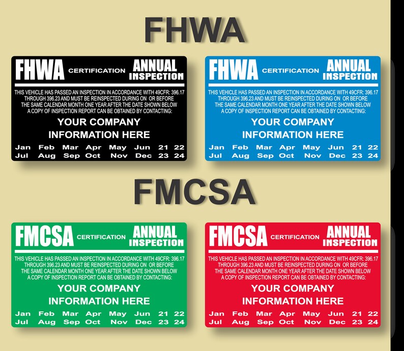 Annual Vehicle DOT Inspection Sticker FHWA or FMCSA Vehicle - Etsy