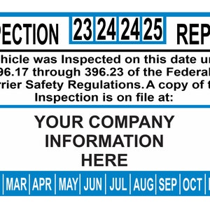 Personalized Annual Vehicle Inspection Decal, FHWA, FMCSA With Your ...