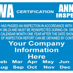 Annual Vehicle DOT Inspection Sticker, FHWA or FMCSA, Vehicle Label ...