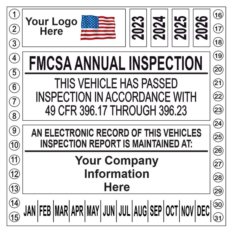 Personalized 2026 DOT Vehicle Inspection Sticker: FMCSA or FHWA - Etsy
