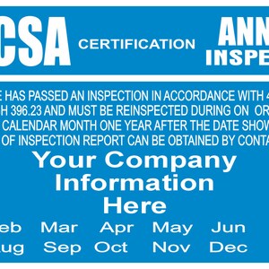 Annual Vehicle DOT Inspection Sticker, FHWA or FMCSA, Vehicle Label ...