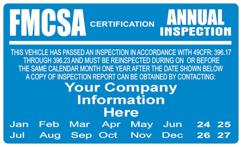 Personalized DOT Annual Vehicle Inspection Sticker, FHWA FMCSA 2026 - Etsy