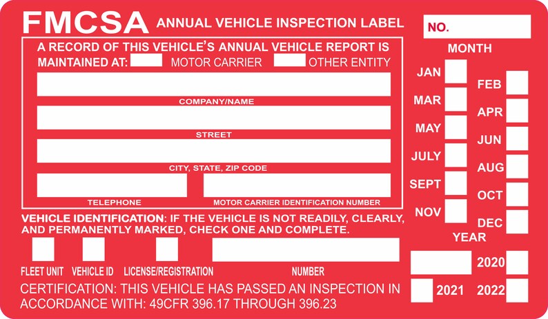 Annual Vehicle DOT Inspection Sticker FHMA or FMCSA Vehicle | Etsy