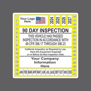 Vehicle Decal 90 Day Inspection Label, 2025, Personalized With Your ...