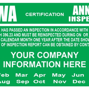 Annual Vehicle DOT Inspection Sticker, FHWA or FMCSA, Vehicle Label ...
