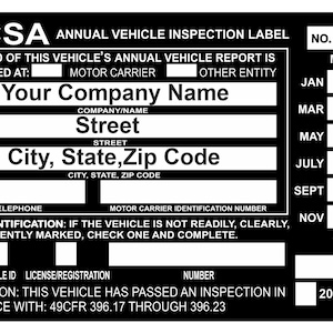 FHWA or FMCSA, Annual Sticker 2025 Inspection, Personalized Your ...