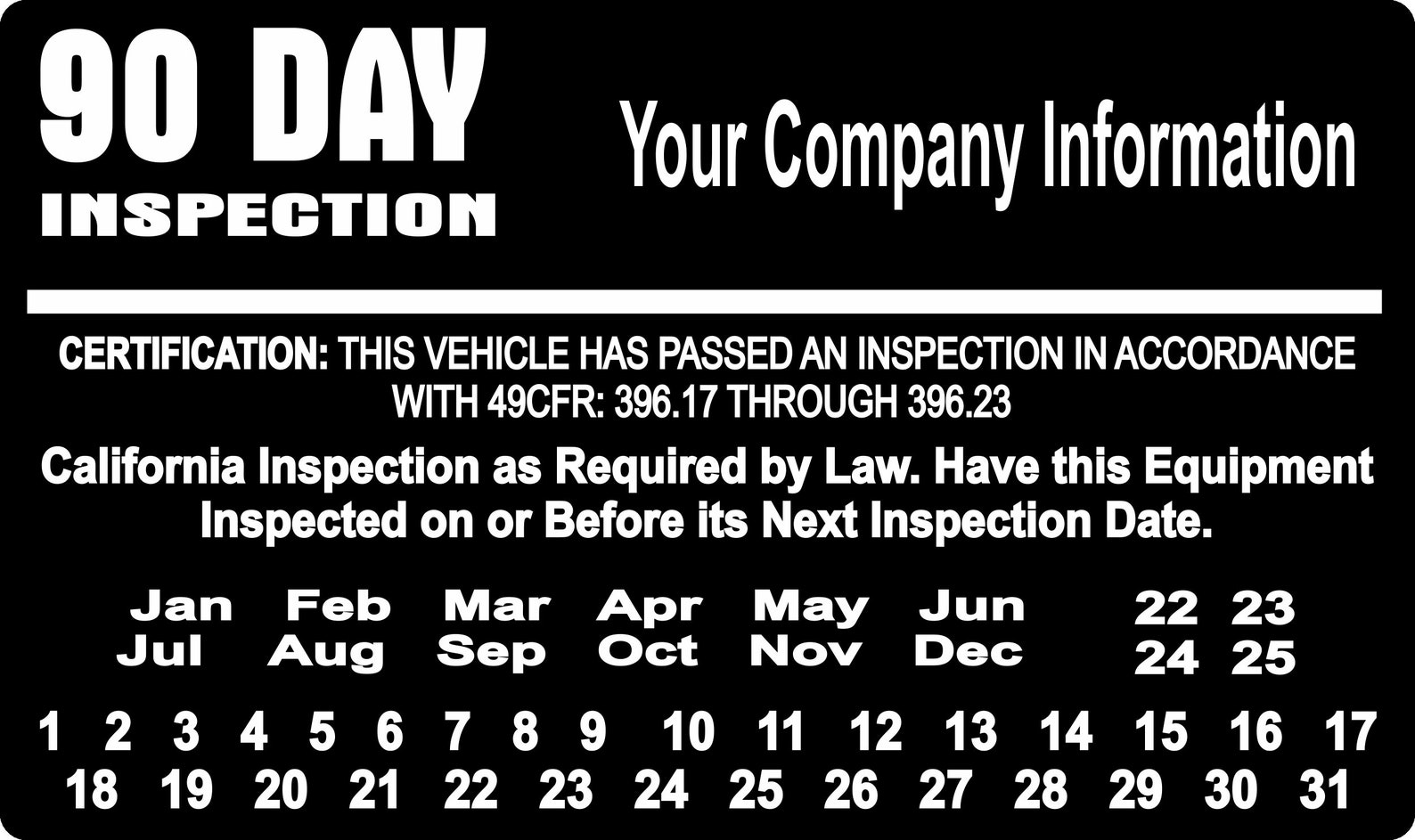 Vehicle Decal 90 Day Inspection Sticker Truck Sticker Truck - Etsy