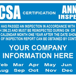 Annual Vehicle DOT Inspection Sticker, FHWA or FMCSA, Vehicle Label ...