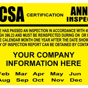 Annual Vehicle DOT Inspection Sticker, FHWA or FMCSA, Vehicle Label ...