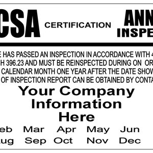 Annual Vehicle DOT Inspection Sticker, FHWA or FMCSA, Vehicle Label ...