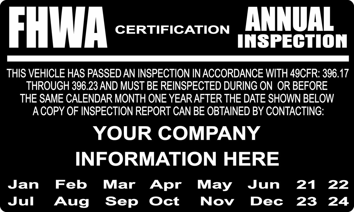 Annual Vehicle DOT Inspection Sticker FHWA or FMCSA Vehicle - Etsy