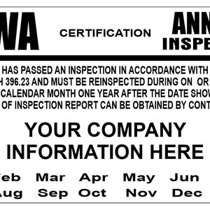 Annual Vehicle DOT Inspection Sticker, FHWA or FMCSA, Vehicle Label ...