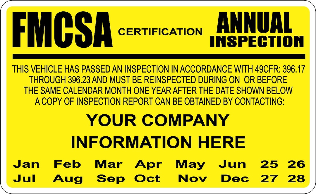 Annual Vehicle DOT Inspection Sticker, FHWA or FMCSA, Vehicle Label ...