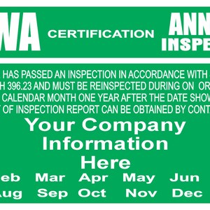 Annual Vehicle DOT Inspection Sticker, FHWA or FMCSA, Vehicle Label ...
