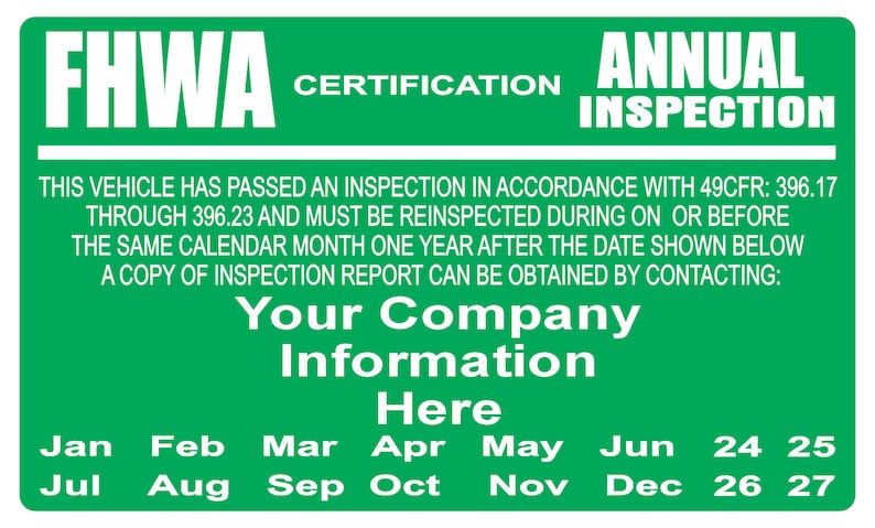 Personalized DOT Annual Vehicle Inspection Sticker, FHWA FMCSA 2026 - Etsy