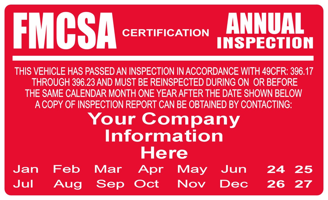 Annual Vehicle DOT Inspection Sticker, FHWA or FMCSA, Vehicle Label ...