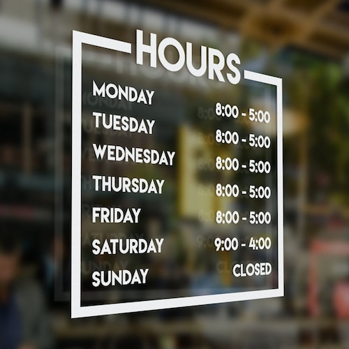 Custom Business Hours Decal Hours of Operation Decal Store - Etsy