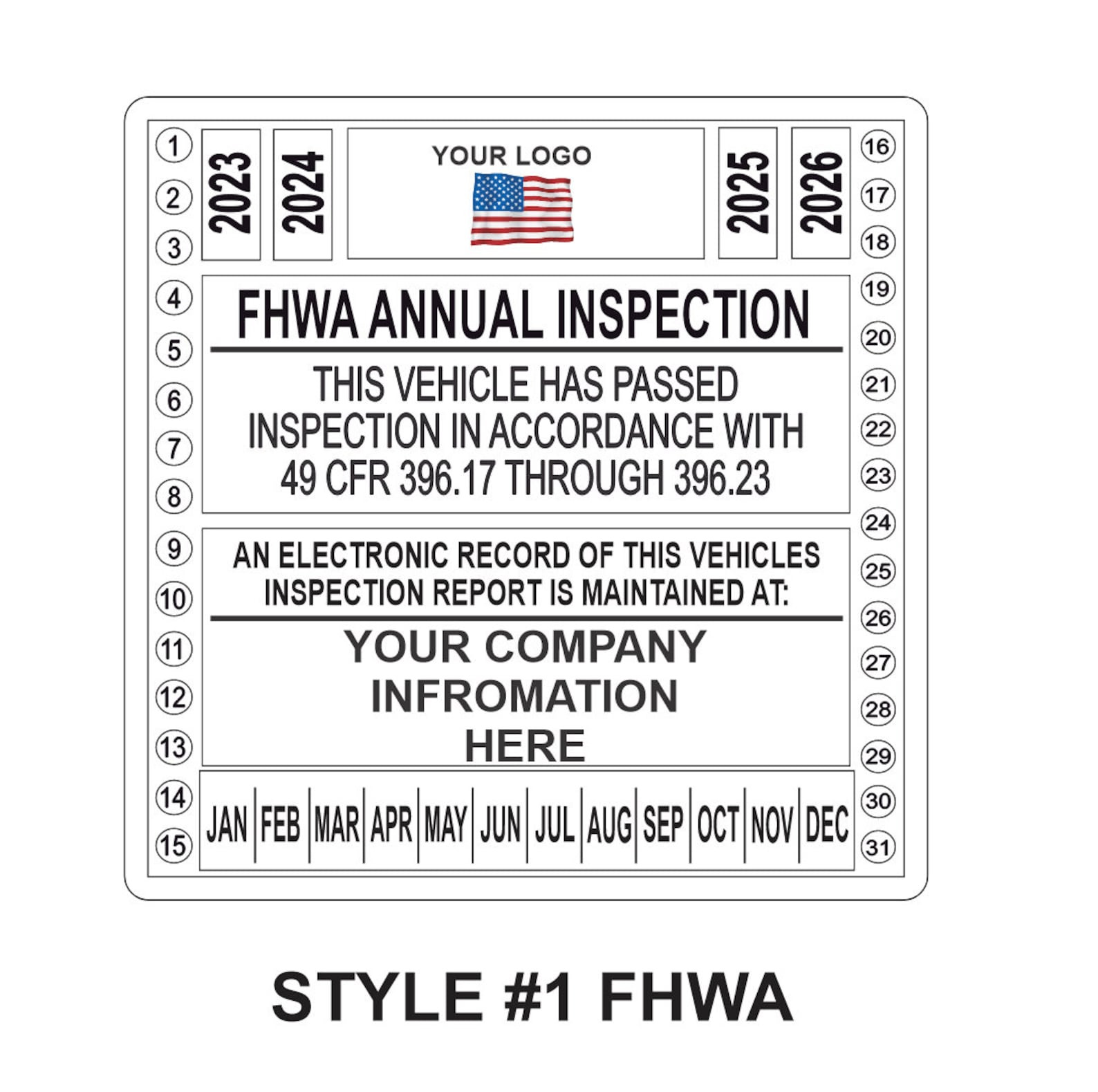 2026 FMCSA/FHWA Annual Vehicle Inspection Sticker, Truck Decal (4x4 In ...