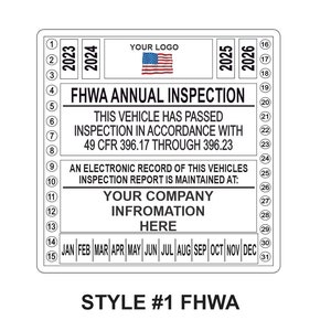 FMCSA or FHWA 2025 Annual Vehicle DOT Inspection Sticker, Truck ...