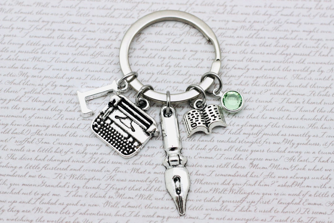 Writer's Charm Key Ring, Tiny Pen, Book, Typewriter Charm, Writing ...