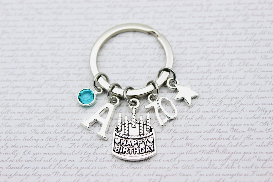 Personalised Happy Birthday Cake 70 Charm Key Ring, 70th Gift, Seventy ...