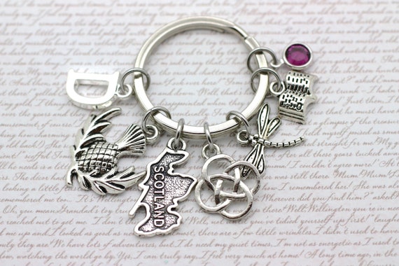 Sassenach Keyring Scotland Map Thistle Charm Dragonfly | Etsy