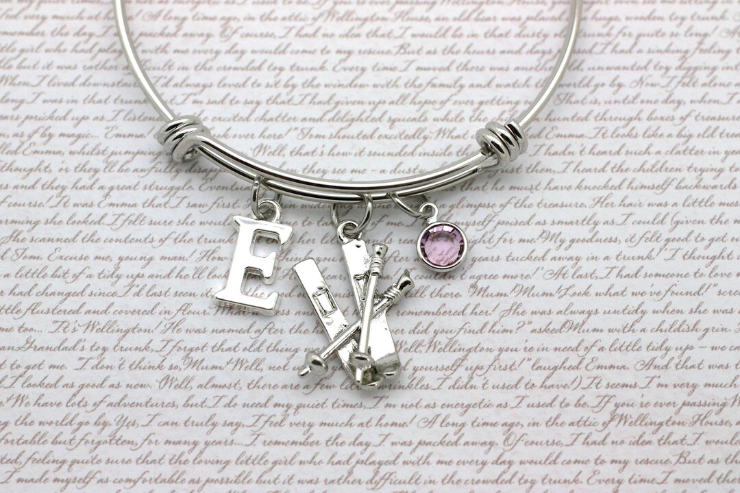 Skiing Charm Bangle, Ski, Skier Jewelry, Alpine Skiing, Nordic Skiing ...