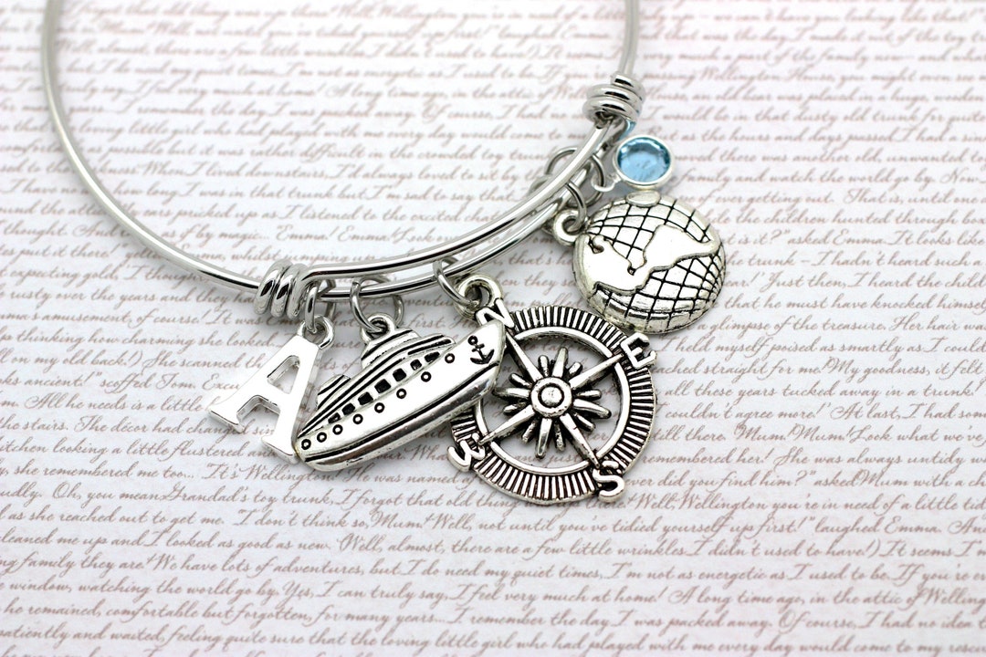 Cruise Charm Bangle, Vacation Jewelry, Cruise Ship, Compass Charm ...