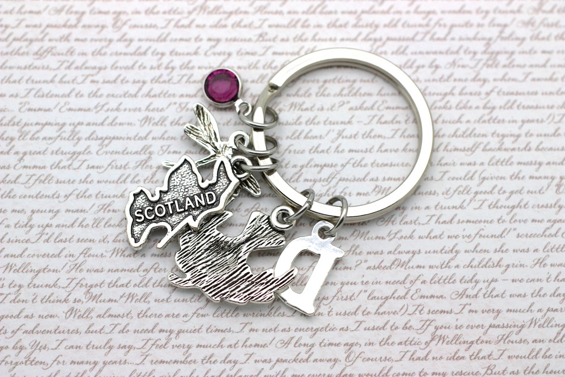 Scottish Highlands Keyring Scotland Map Thistle Charm | Etsy