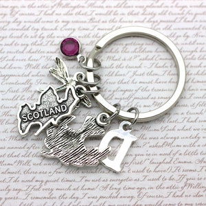 Scottish Highlands Keyring, Scotland Map, Thistle Charm, Dragonfly ...