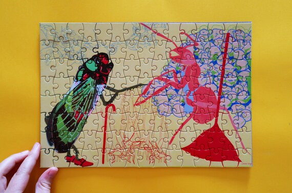 Jigsaw puzzle The grasshopper and the ant | Etsy