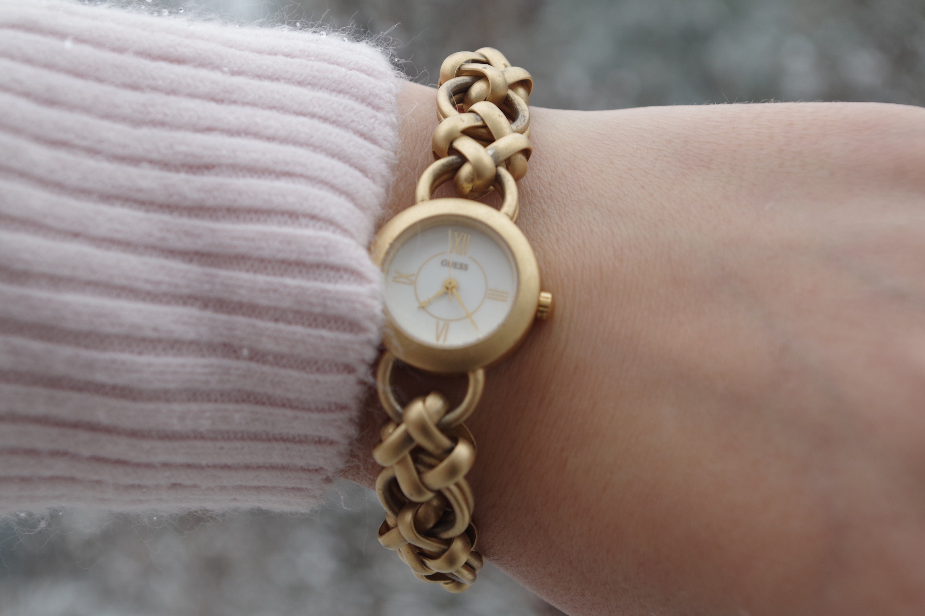 Vintage Guess Ladies Gold Plated Chain Link Wrist Watch Bracelet Style ...