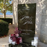 Custom Hand Made Satin Fabric Silk Linen Welcome Sign - Wedding ...