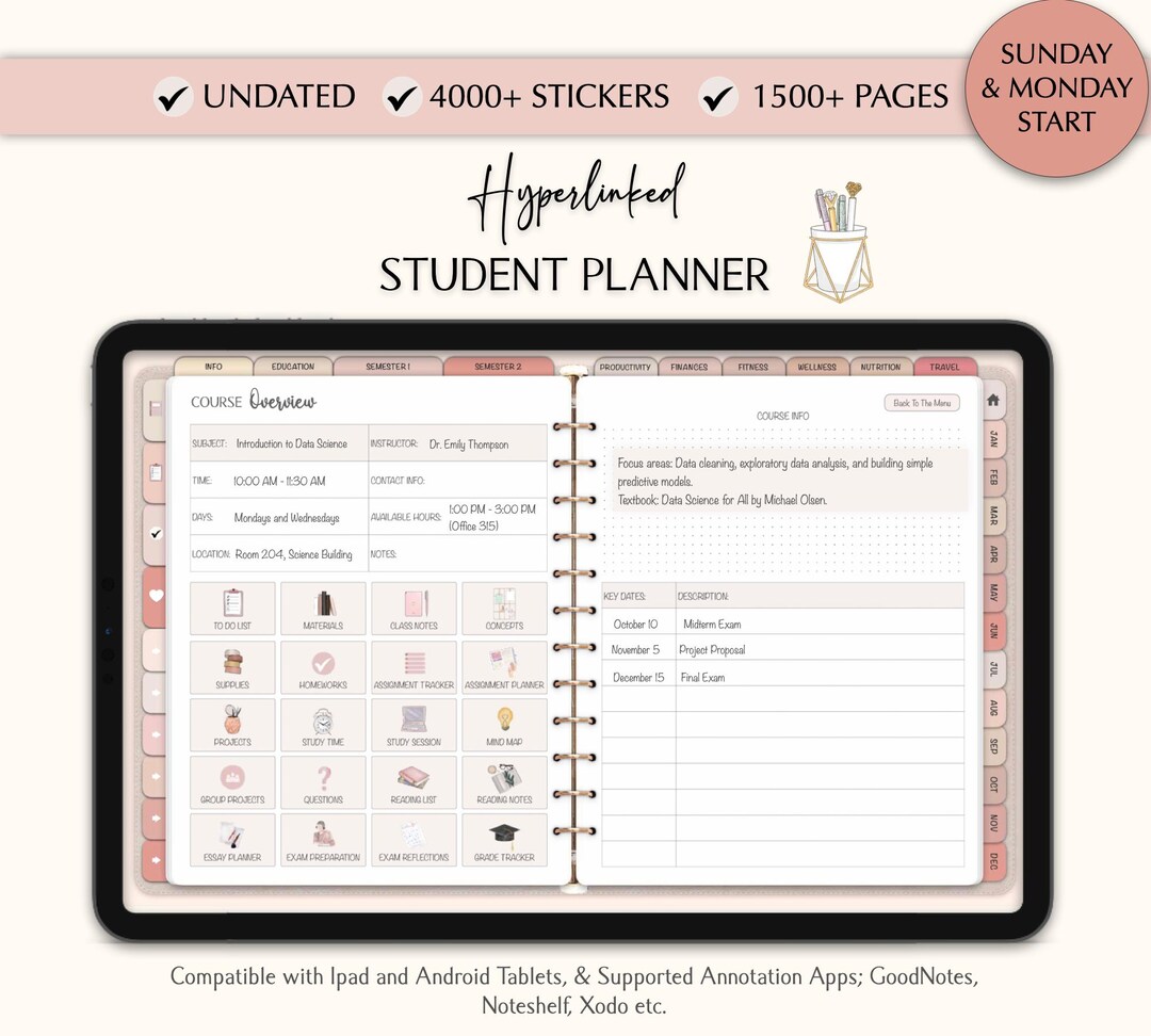 Digital Student Planner, Academic Planner, Digital Planner Ipad ...