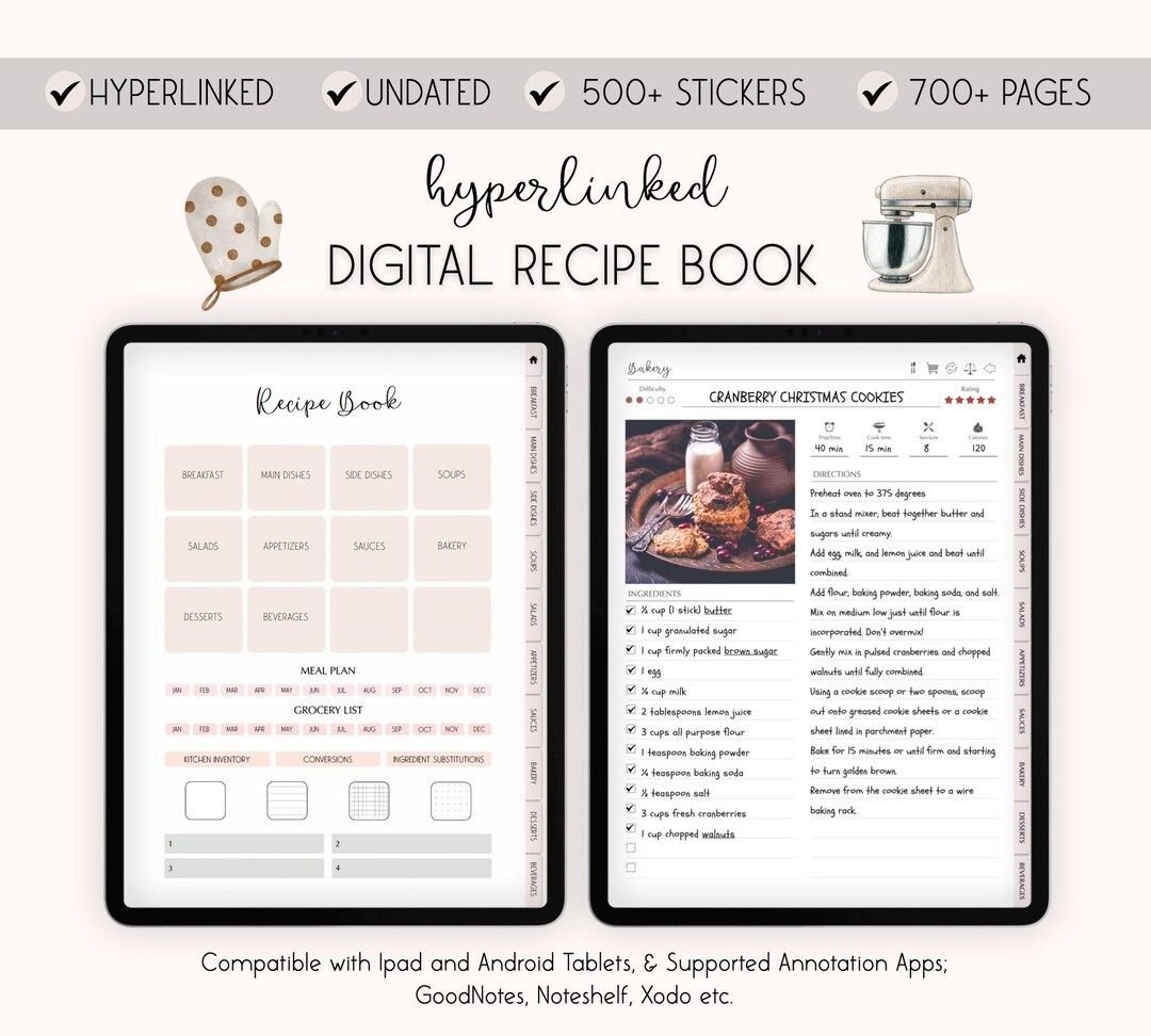 Digital Recipe Book, Digital Meal Planner, Digital Recipe Journal ...