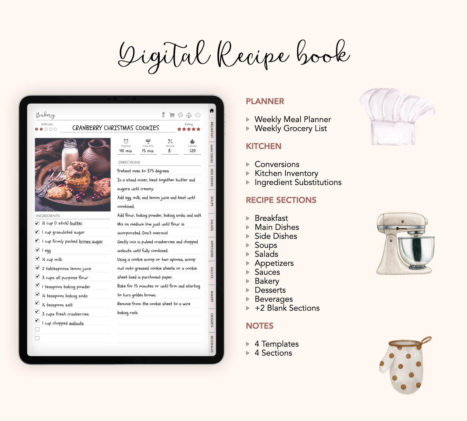 Digital Recipe Book, Digital Meal Planner, Digital Recipe Journal ...