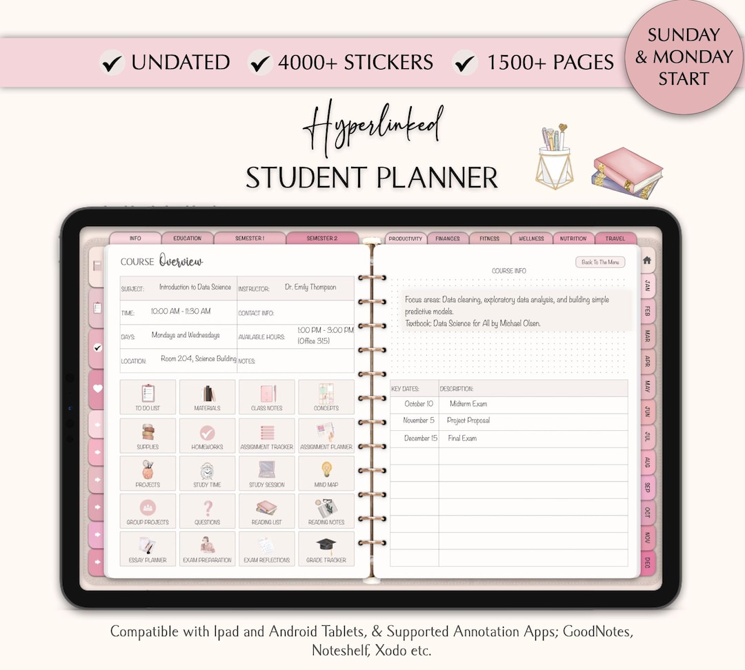 Digital Student Planner, Academic Planner, Digital Planner Ipad ...