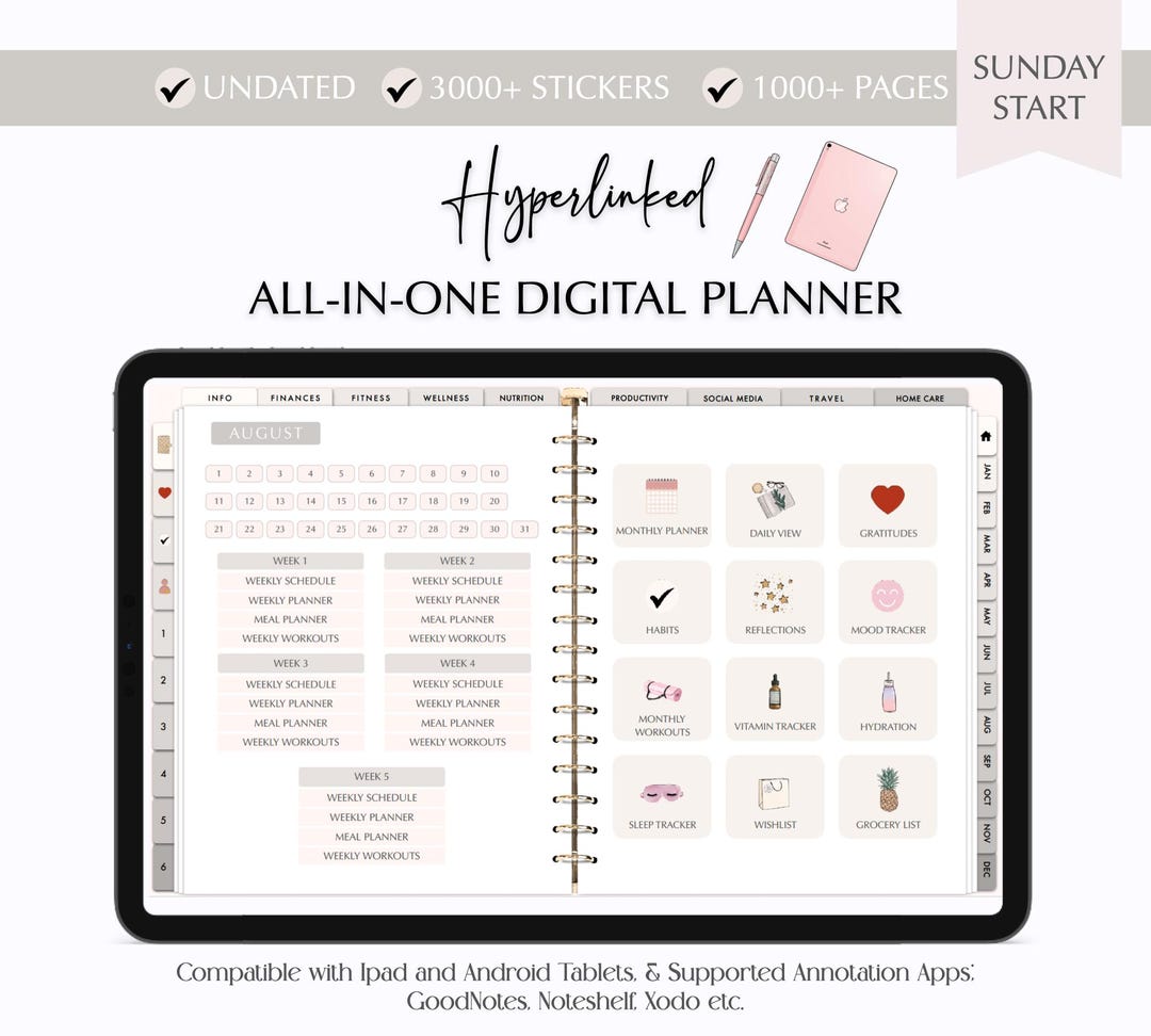 Digital Life Planner, Undated Digital Planner for Ipad, Goodnotes ...