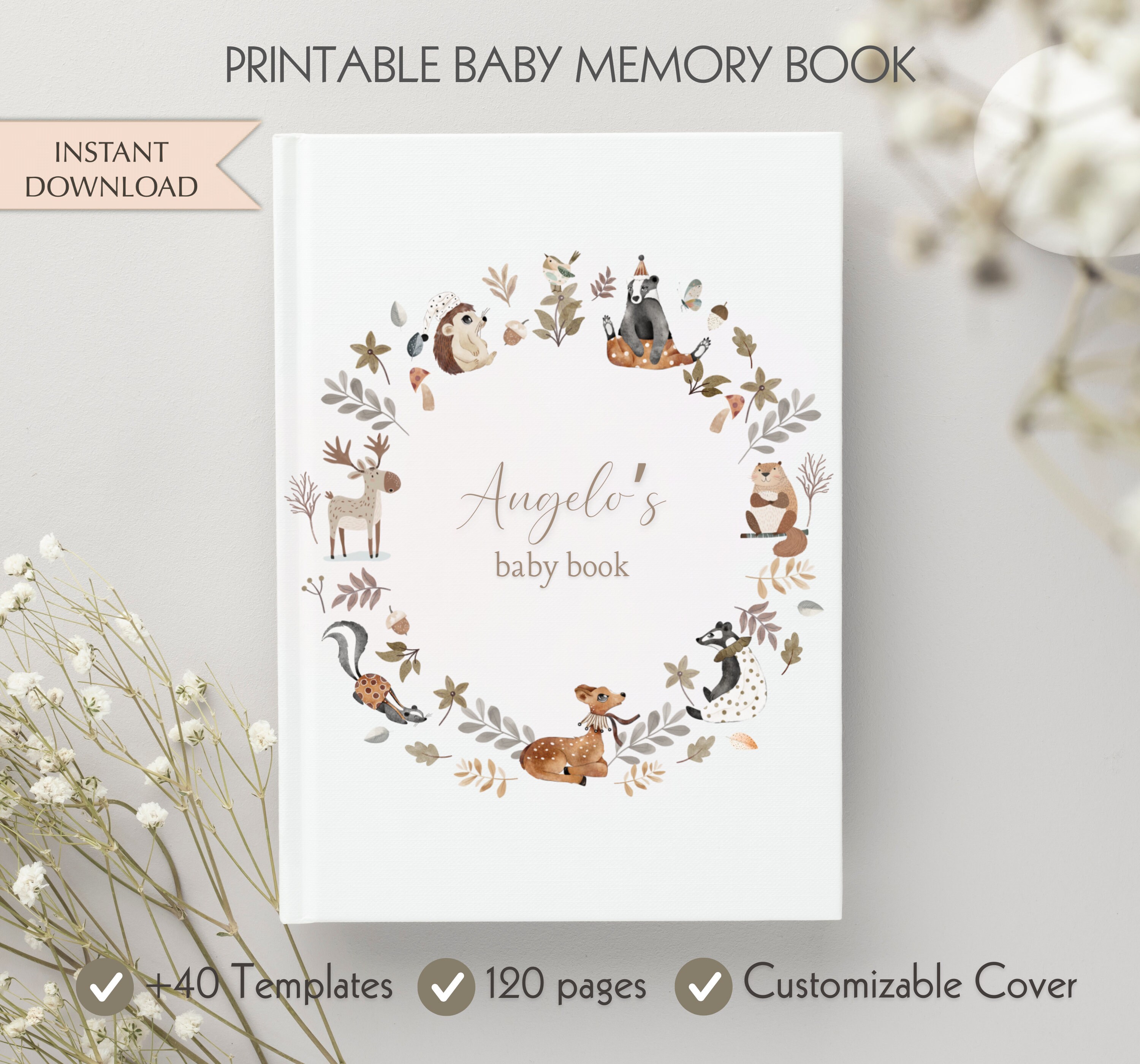 Baby Journal Printable Customizable Cover Printable Baby Book Pages ...