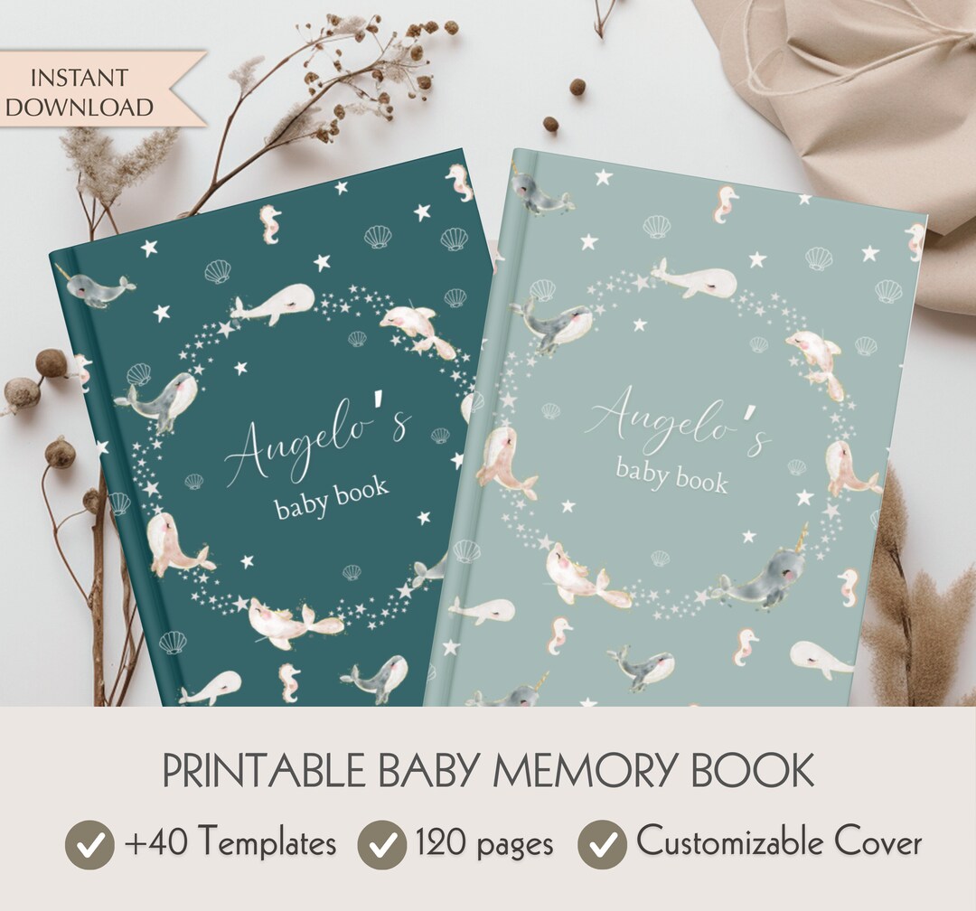 Baby Journal Printable, Customizable Cover, Printable Baby Book Pages ...