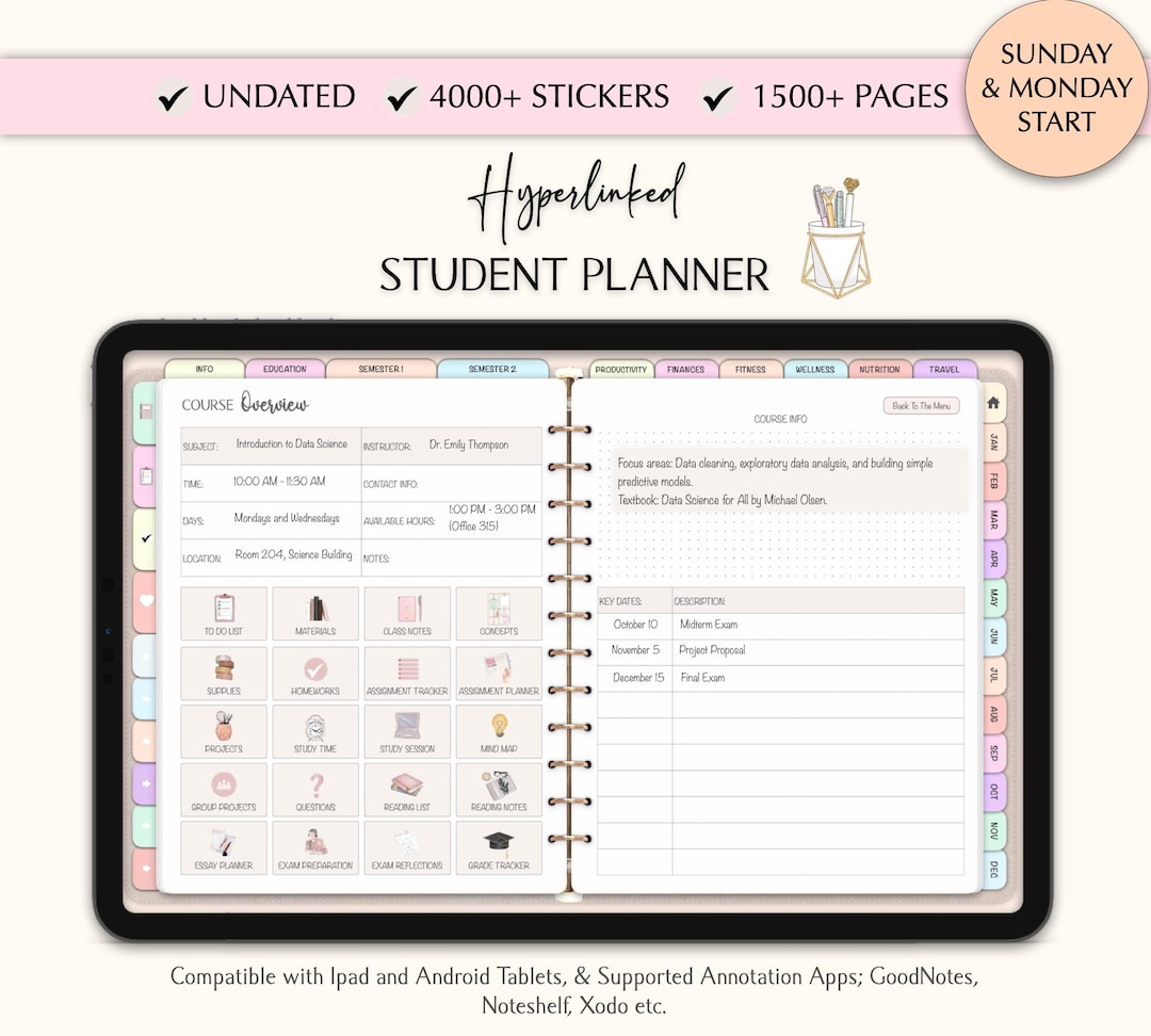 Digital Student Planner, Academic Planner, Digital Planner Ipad ...